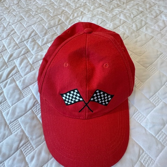 Accessories | Red Racing Cap With Checkered Flags | Poshmark